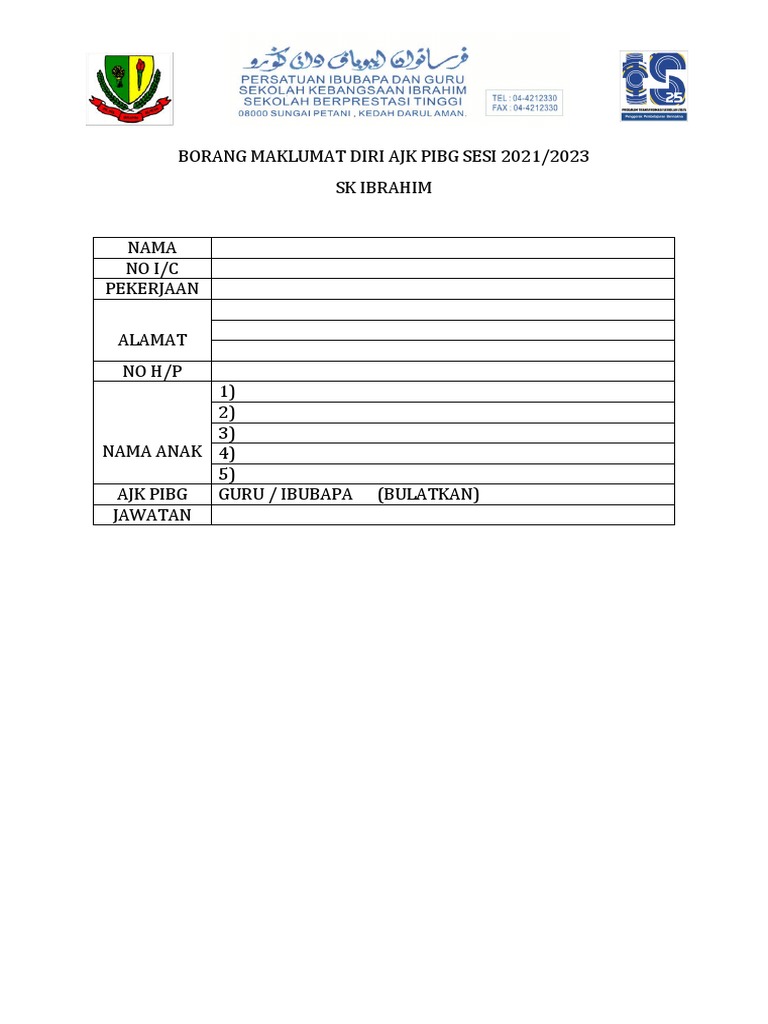 Borang AJK PIBG SK Ibrahim | PDF