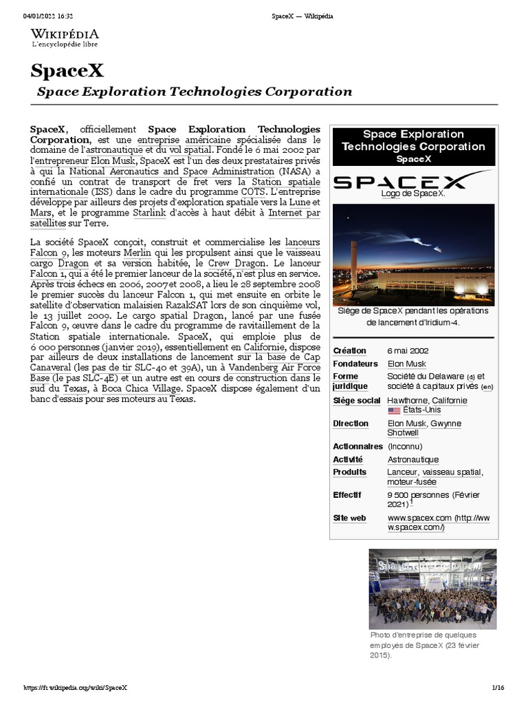 SpaceX - Wikipédia | PDF | SpaceX | Industrie spatiale