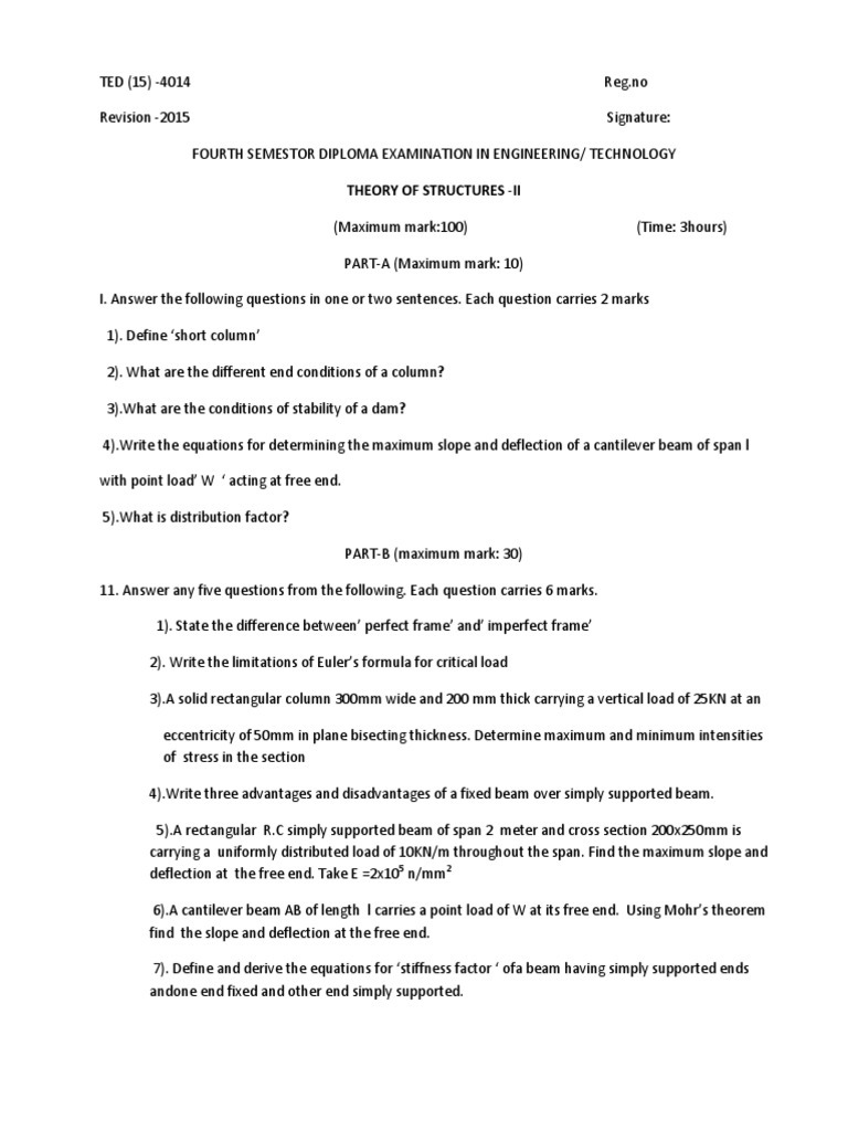 Theory of Structures - Ii | PDF | Beam (Structure) | Column