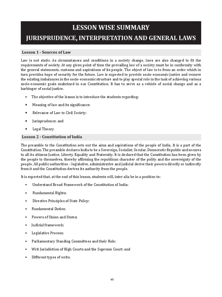 Lesson Wise Summary: Jurisprudence, Interpretation and General Laws | PDF