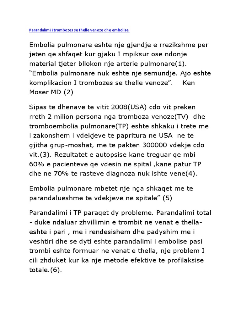 Parandalimi I Trombozes Se Thelle Venoze Dhe Embolise | PDF