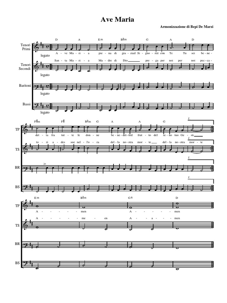 Canti Alpini Spartiti Ave Maria Bepi de Marzi | PDF