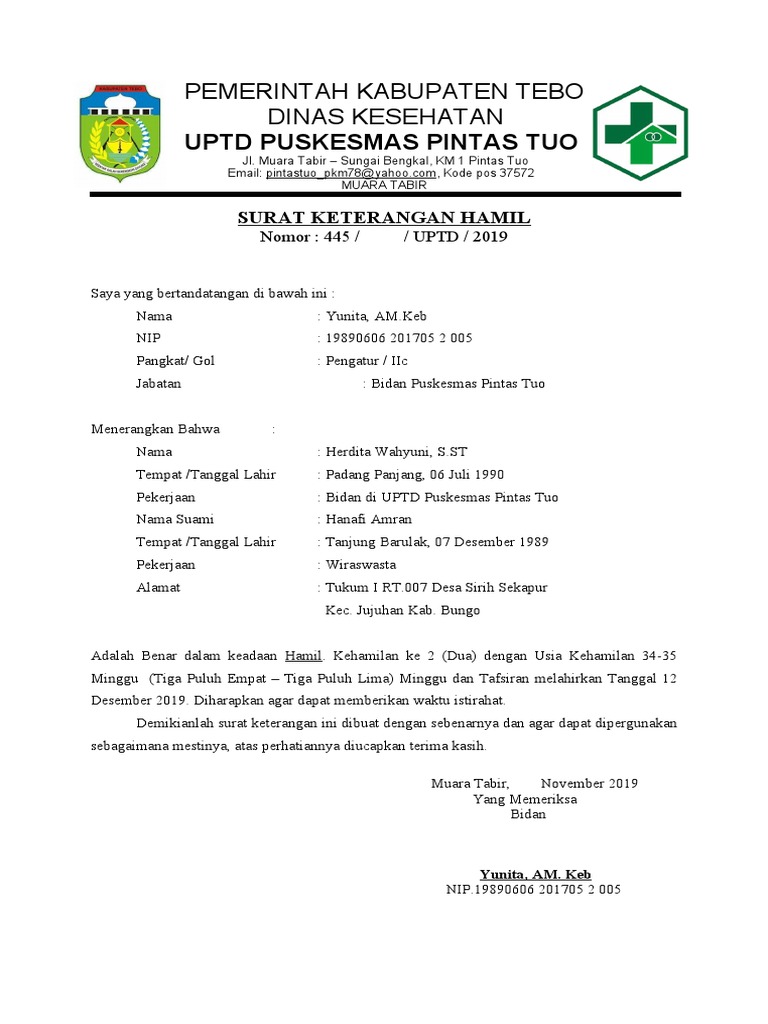 Surat Keterangan Pengajuan Cuti Melahirkan | PDF