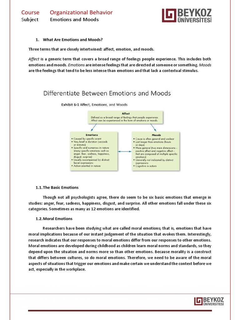 Organizational Behavior Lecture Notes Week 5 Emotions and Moods | PDF ...