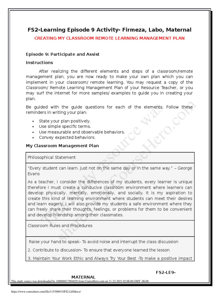 This Study Resource Was: FS2-Learning Episode 9 Activity-Firmeza, Labo ...