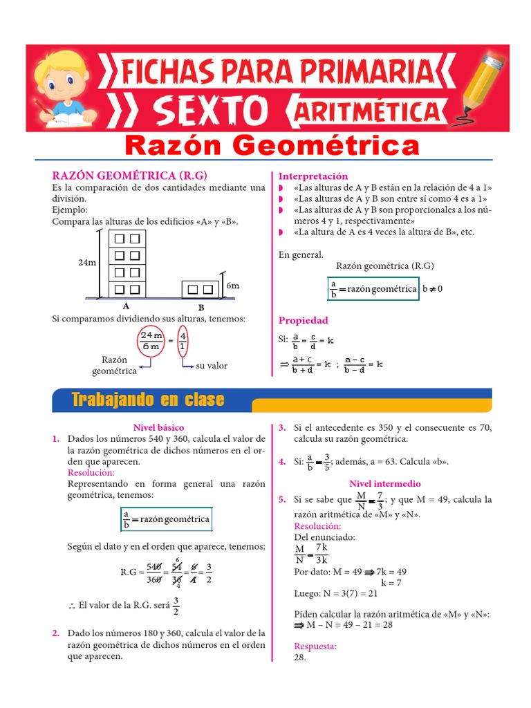 Razón Geométrica para Sexto de Primaria | PDF | Proporción | Matemáticas