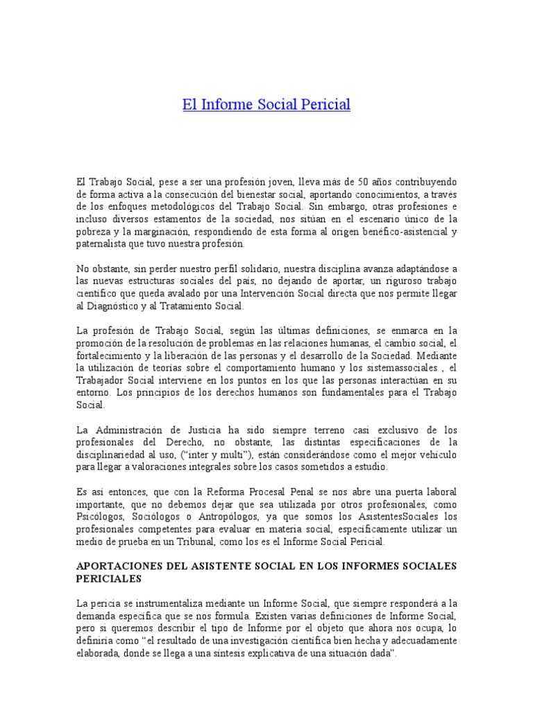 El Informe Social Pericial | PDF | Trabajo Social | Sociedad