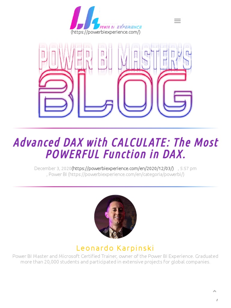 Advanced DAX With CALCULATE - The Most POWERFUL Function in DAX. - Power BI Experience | PDF ...