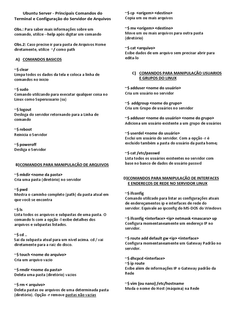 Ubuntu Server - Comandos e Processos Principais | PDF | Sistema de ...