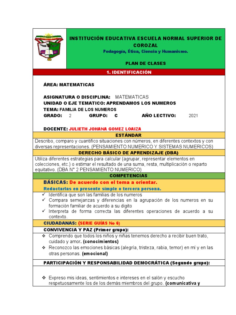 Plan de Clases # 3 La Familia de Los Numeros | Descargar gratis PDF | Las emociones | Aprendizaje