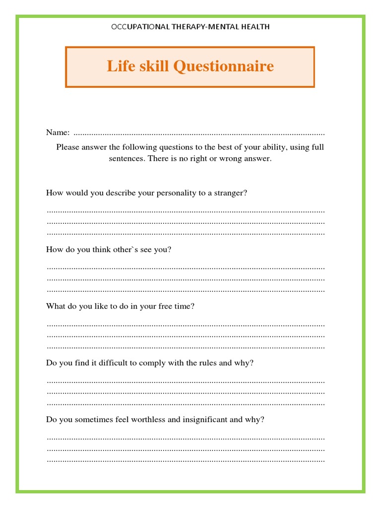 Life Skills Questionnaire Ot | PDF