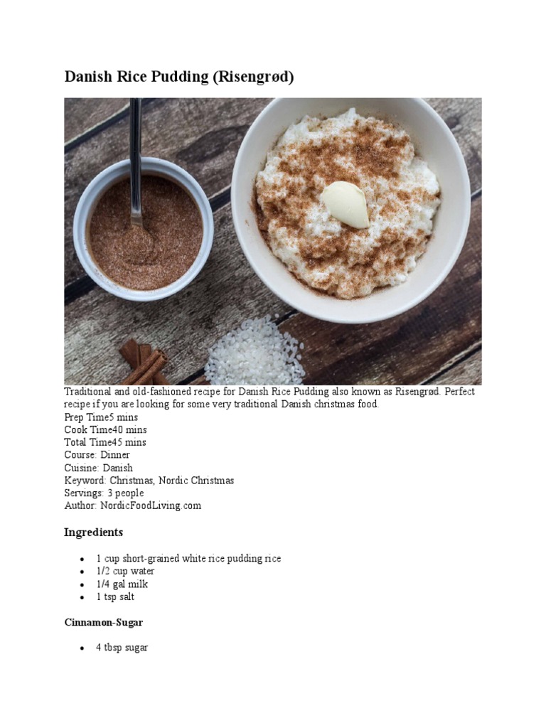 Recipe - Danish Rice Pudding | PDF | Regional & Ethnic Food | Asian Cuisine