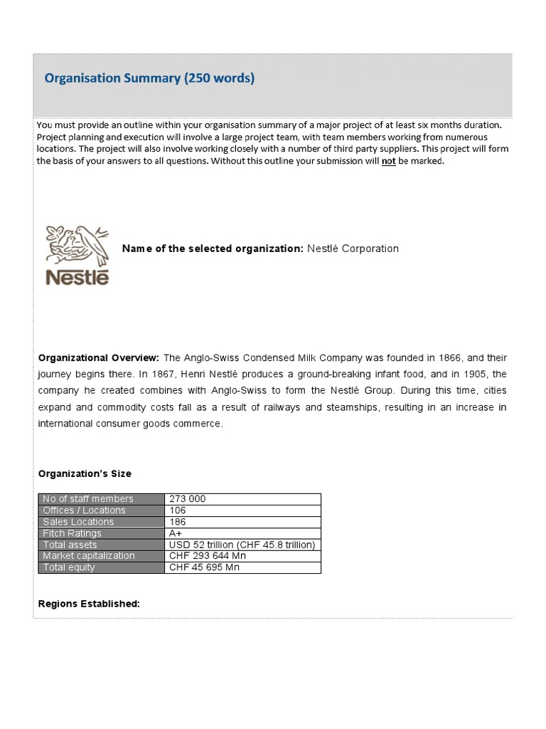 Name of The Selected Organization: Nestlé Corporation | PDF ...