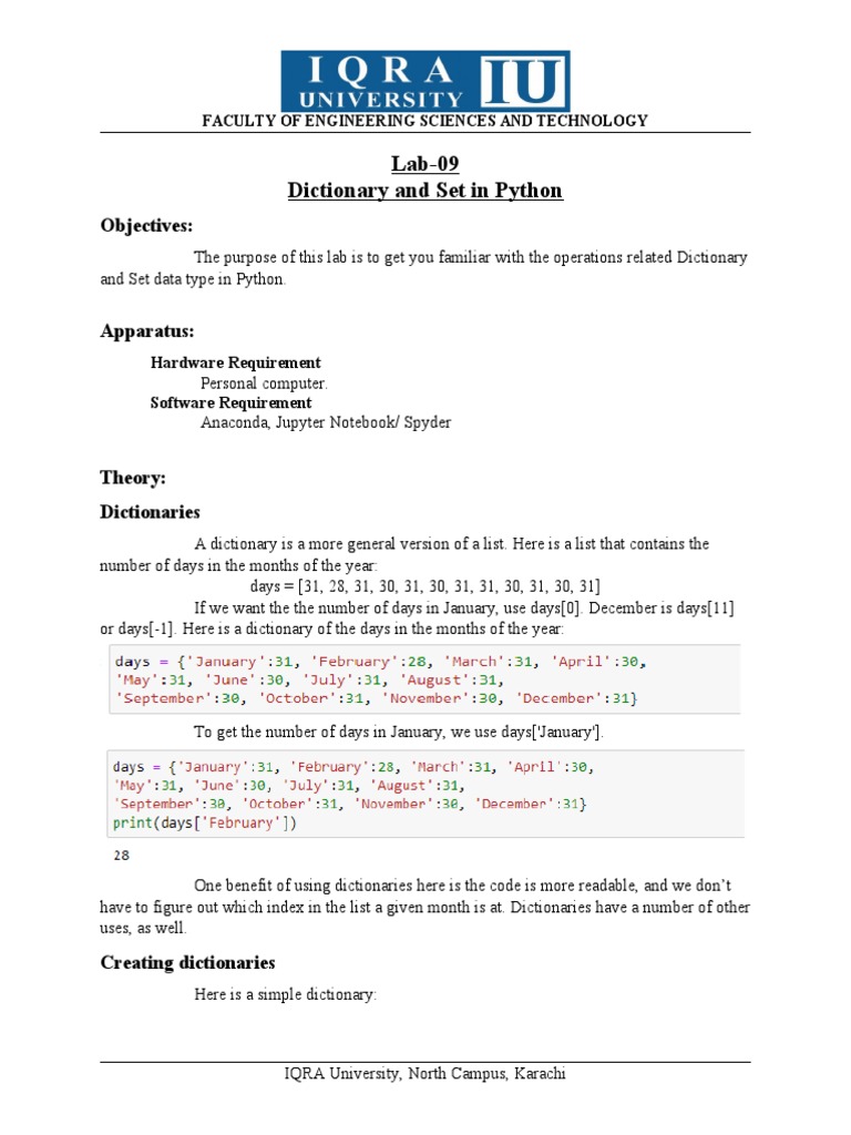 Lab-09 Dictionary and Set in Python: Objectives | PDF | String ...