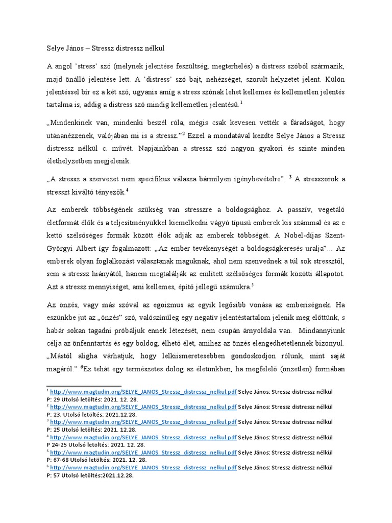 Selye János Stressz Distressz Nélkül | PDF