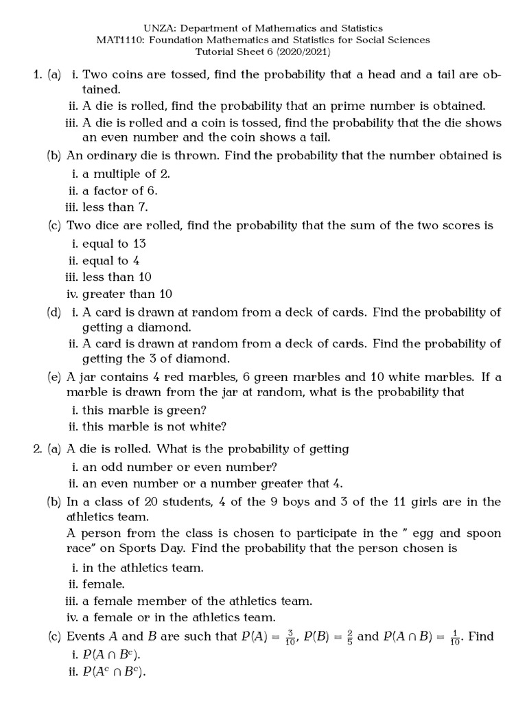 UNZA: Department of Mathematics and Statistics MAT1110: Foundation ...