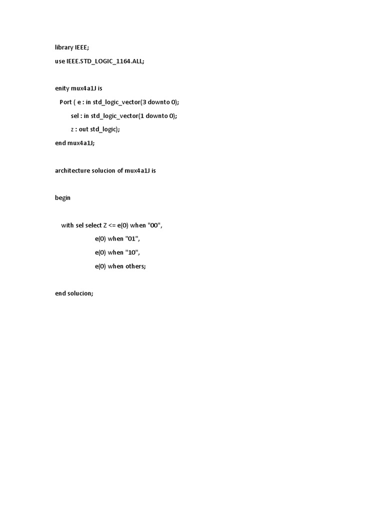 VHDL 4-to-1 Multiplexer Design | PDF
