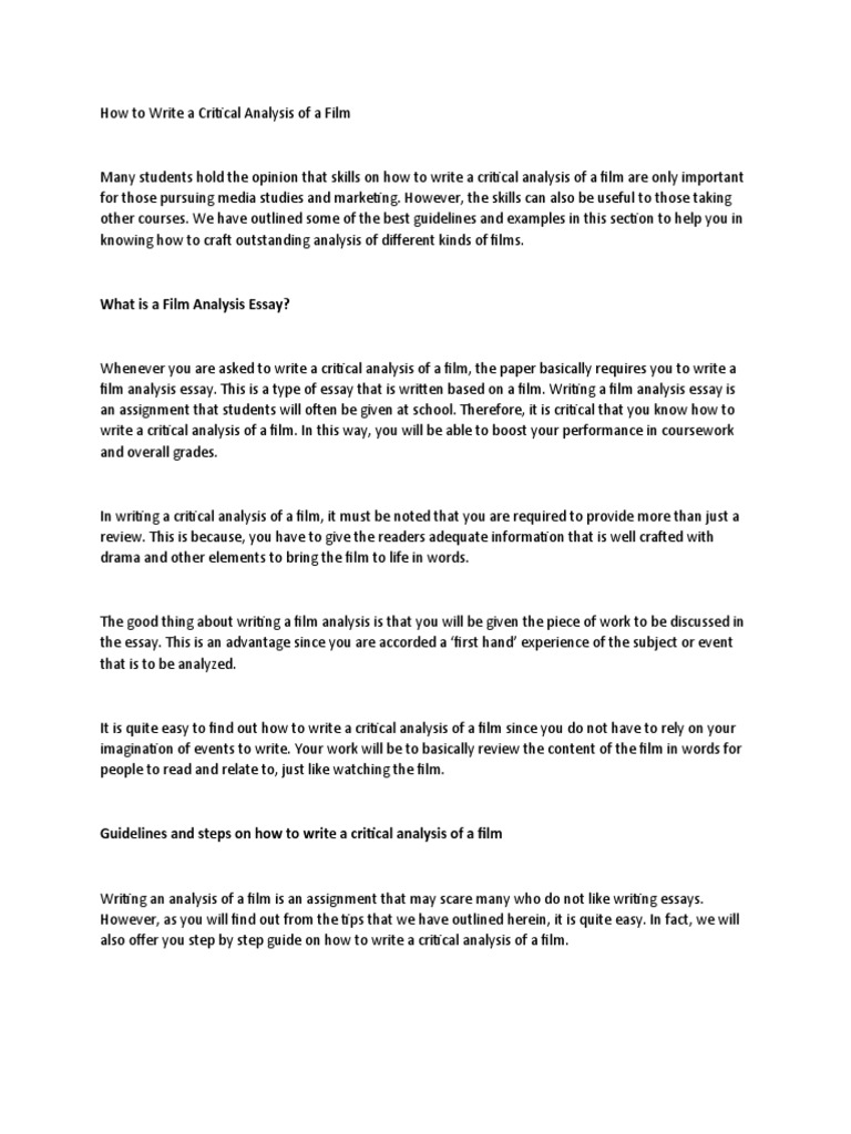How To Write A Critical Analysis of A Film | Download Free PDF ...
