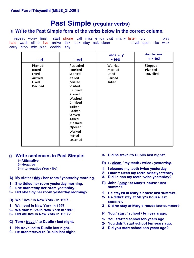 Revisi The Simple Past Tense Task - Yuffa - MNJN21 - 0061 | PDF