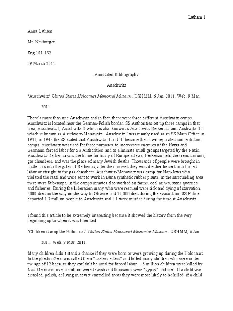 Annotated Bibliography | PDF | Auschwitz Concentration Camp | The Holocaust