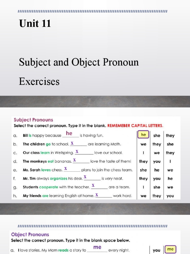 Unit 11 - Grammar Exercises. Pronouns | PDF