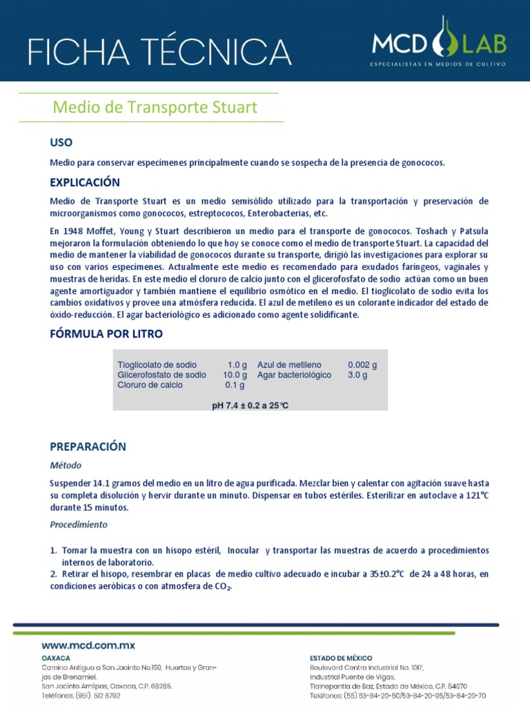 FT Medio de Transporte Stuart | PDF | Microbiología | Química