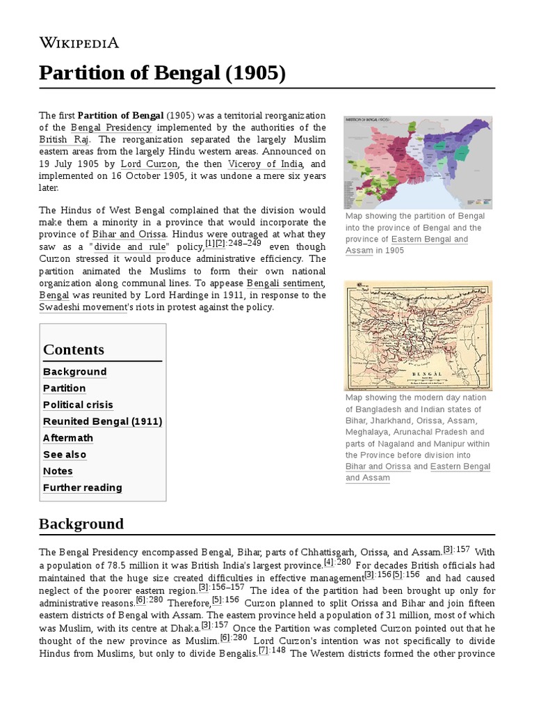 Partition of Bengal (1905) | PDF | Politics Of India | British India
