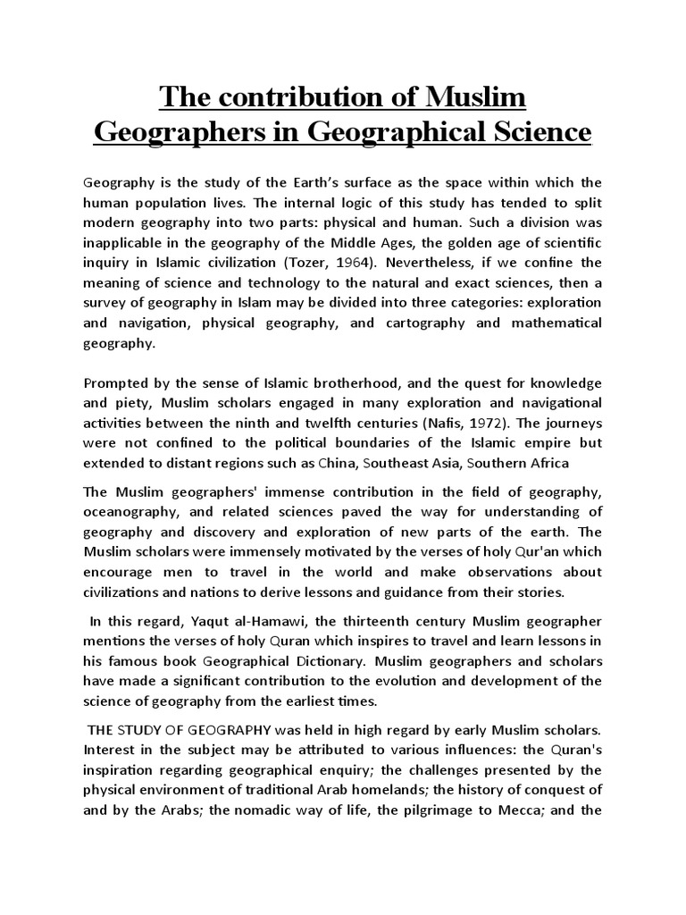 The Contribution of Muslim Geographers in Geographical Science | PDF