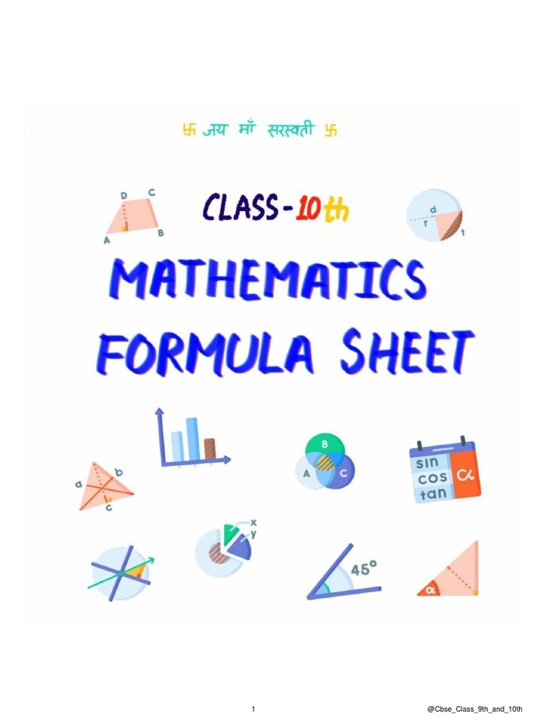 Mathematics Formula Sheet - Class 10 | PDF