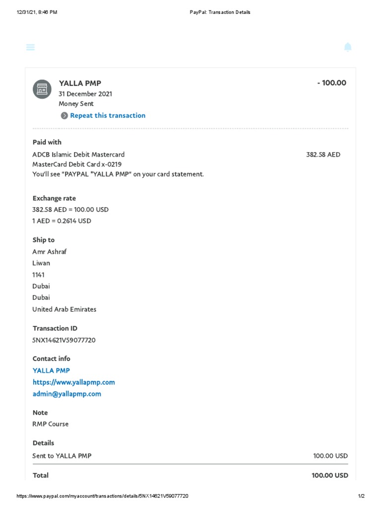PayPal - Transaction Details | PDF