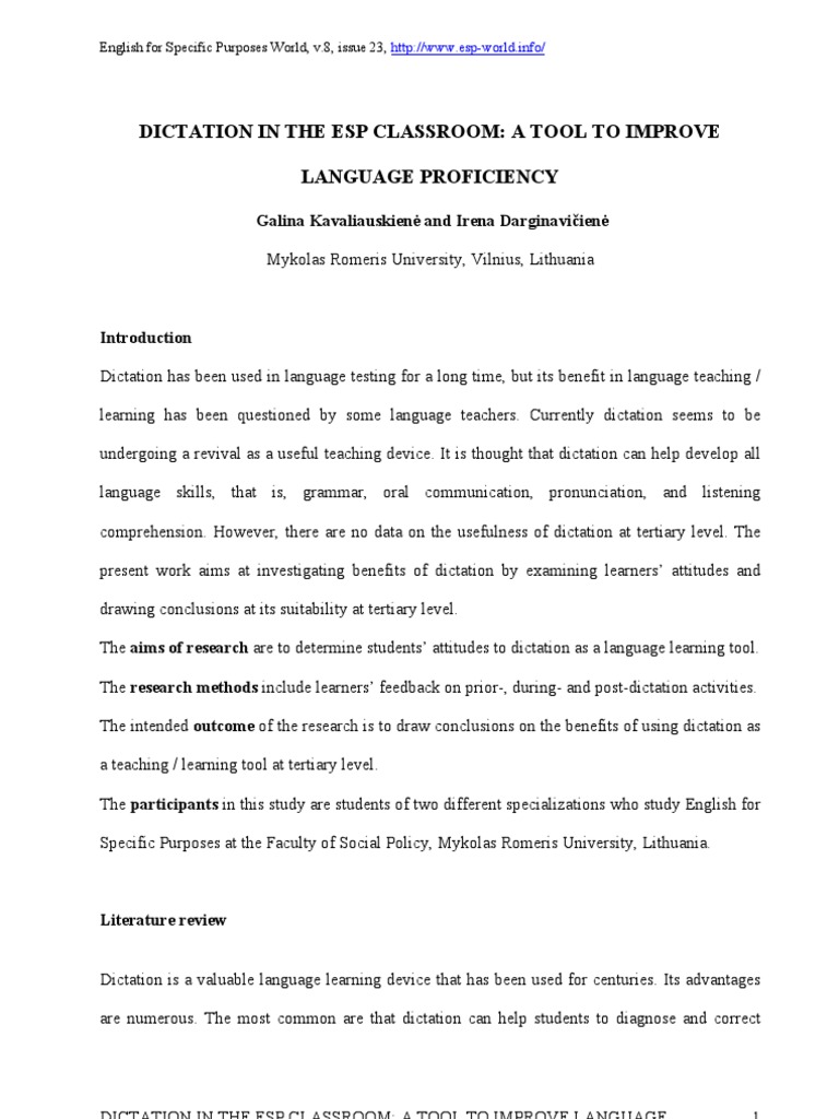 Dictation in Classroom Tool To Improve Proficiency | PDF | Language ...