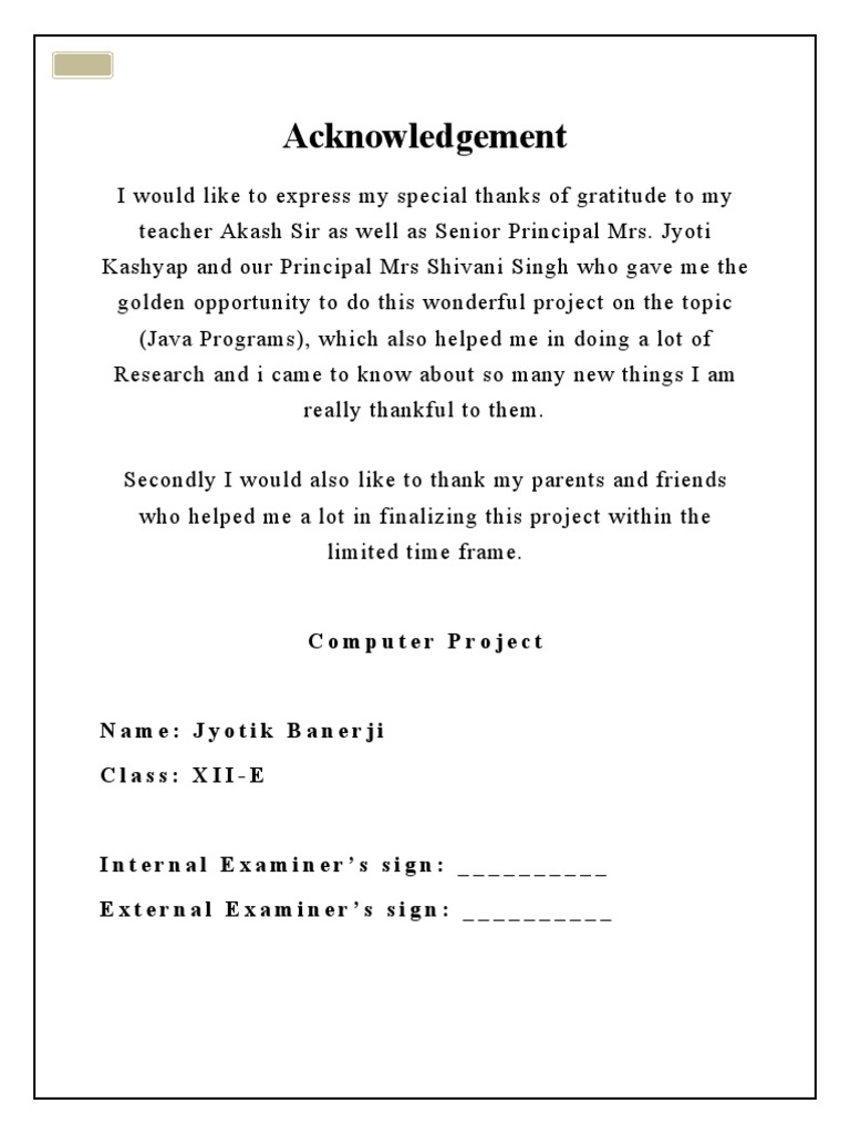 Acknowledgement: Computer Project | PDF | International Standard Book ...