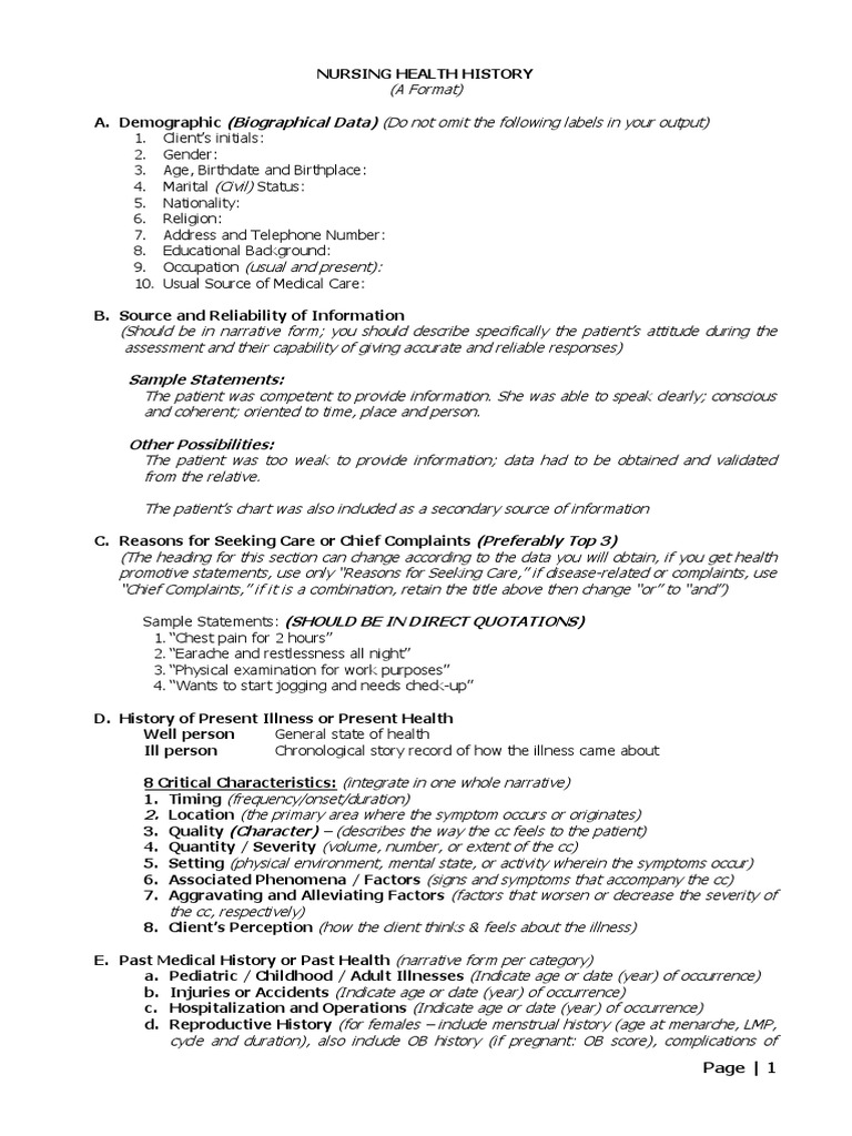 Nursing Health History Format | PDF | Perception | Dose (Biochemistry)