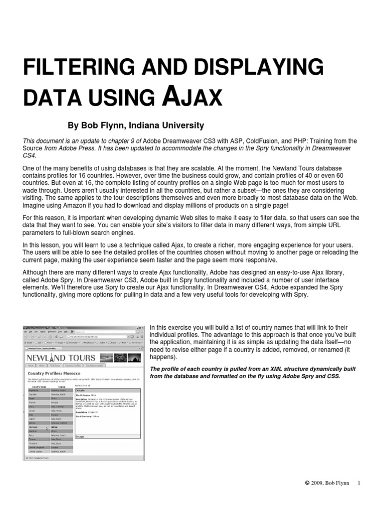 Filtering and Displaying Data Using JAX: by Bob Flynn, Indiana University | PDF | Ajax ...