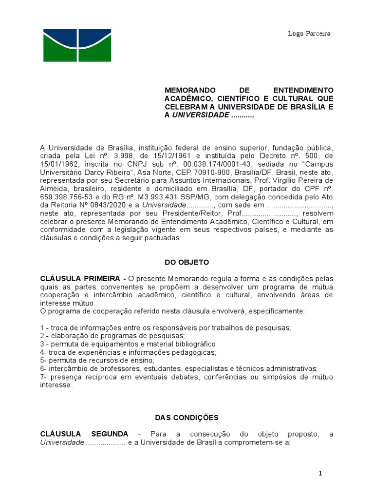 Modelo MOU Portugus | PDF | Universidade