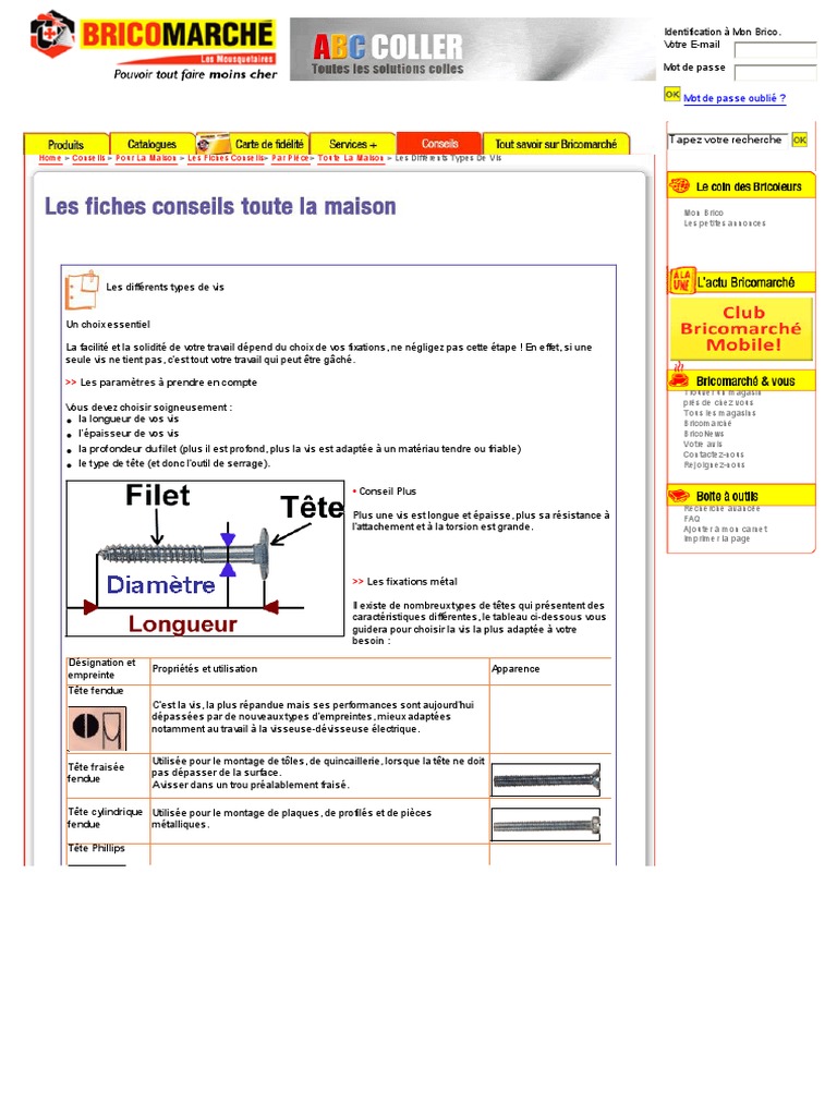 (Brico) BricoM - Les Différents Types de Vis | PDF | Vis de fixation ...