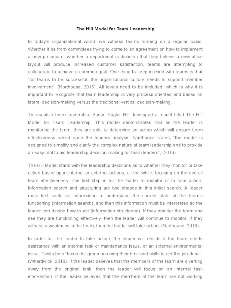 Hill Model for Effective Team Leadership | PDF | Leadership | Decision ...