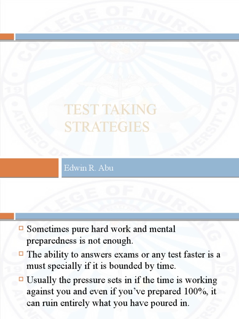 Test Taking Strategies | PDF | Nursing | Question