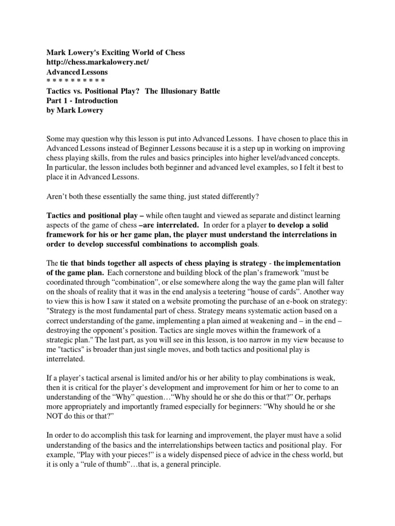 Lowery, Mark - Tactics vs. Positional Play - The Illusionary Battle ...