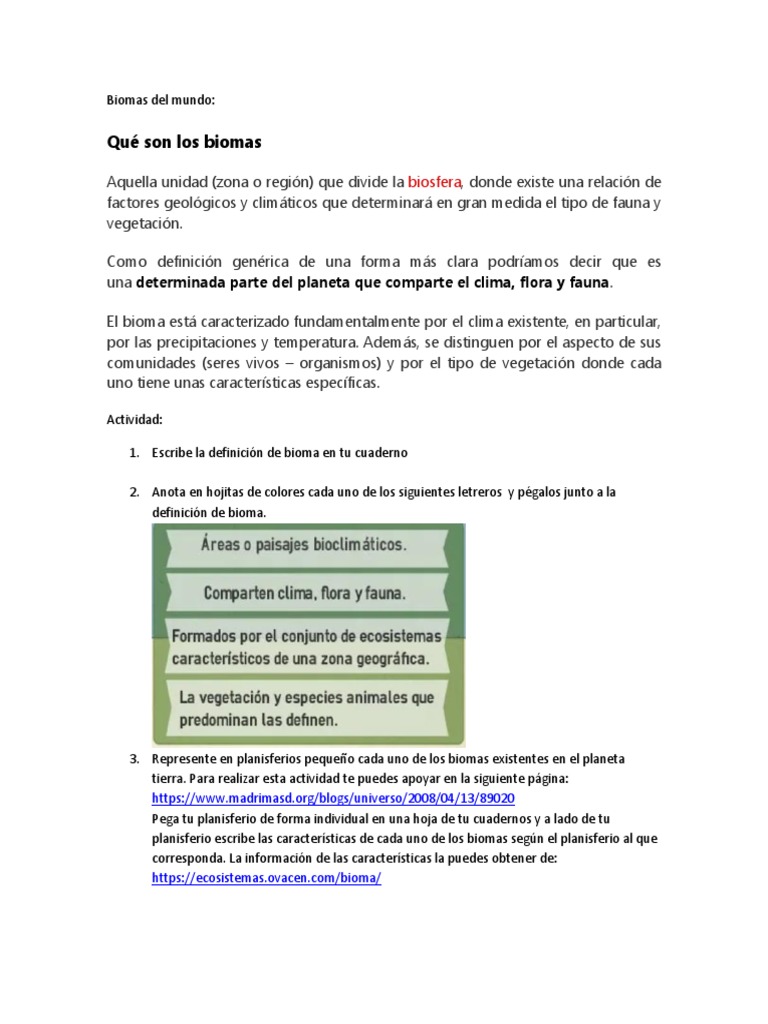 Actividades sobre Biomas del Mundo | PDF | Clima | Zona tropical