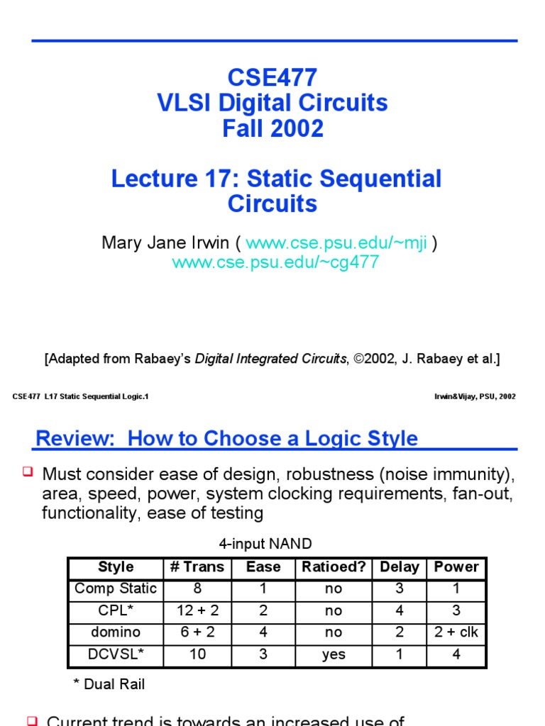 Cse477-17 Staticseq | PDF | Digital Technology | Electronic Engineering