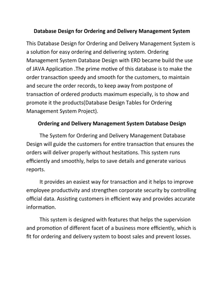 Database Design For Ordering and Delivery Management System | PDF ...