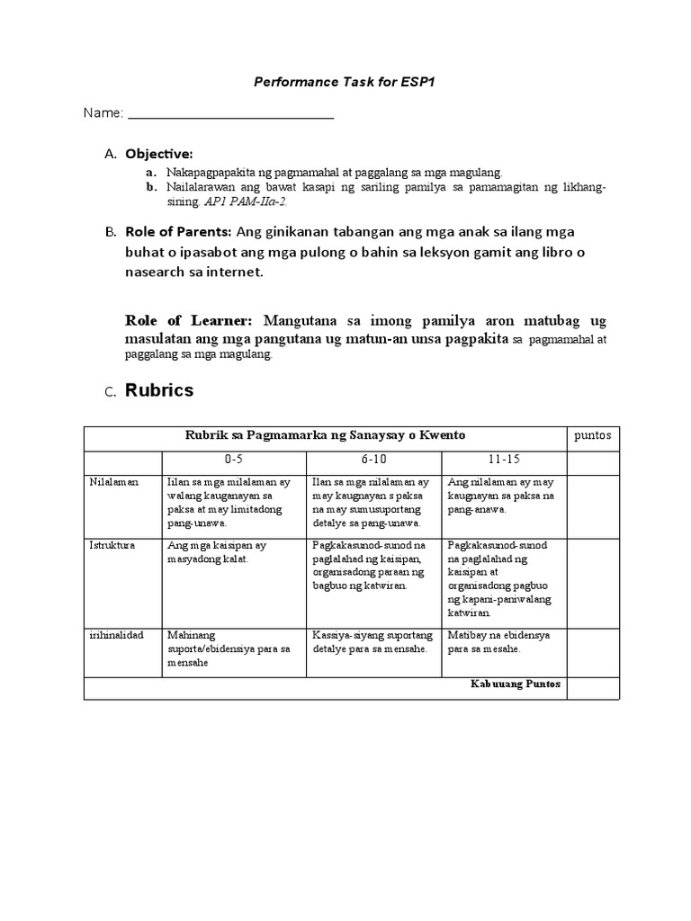 Performance Task For ESP1 | PDF