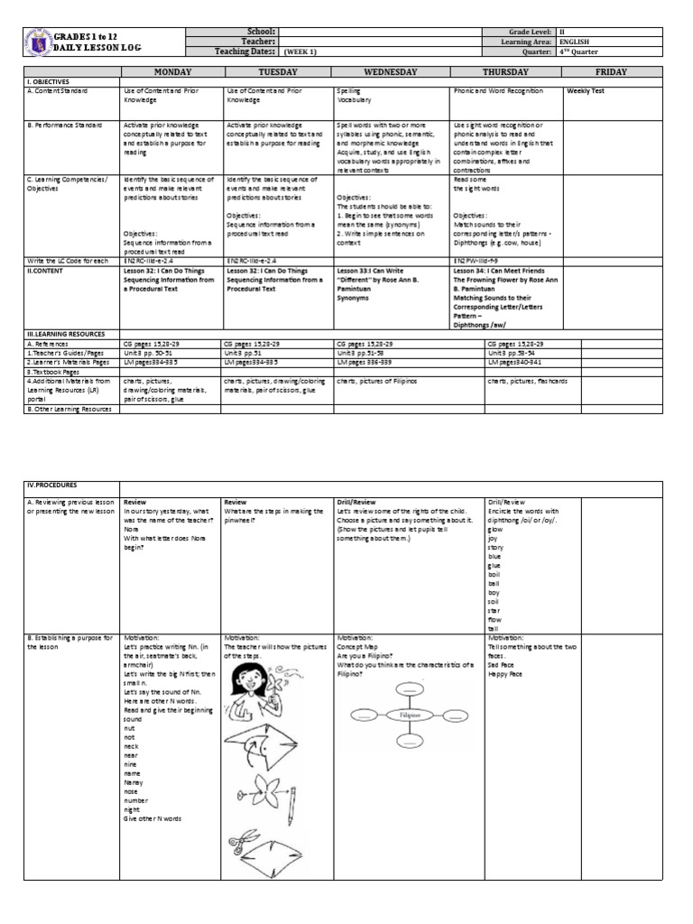 Grade 2 DLL English 2 q4 Week 1 | PDF | Word | English Language
