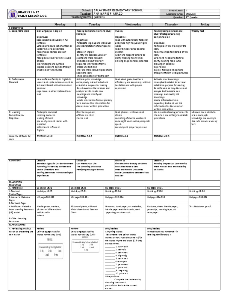 Grade 2 DLL English 2 q4 Week 3 | PDF | Reading Comprehension ...