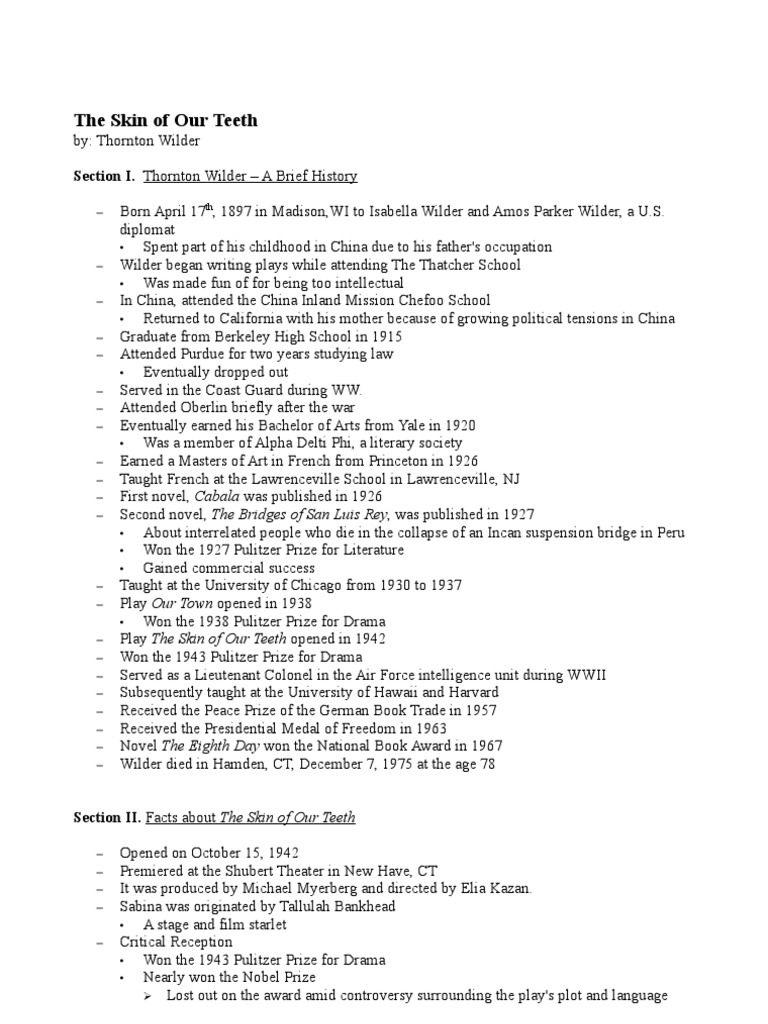 Thornton Wilder - Skin of Our Teeth Presentation | PDF