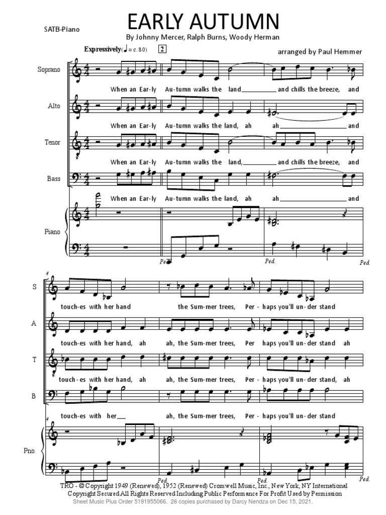 Early Autumn Satb Piano | PDF | Elements Of Music | Intellectual ...