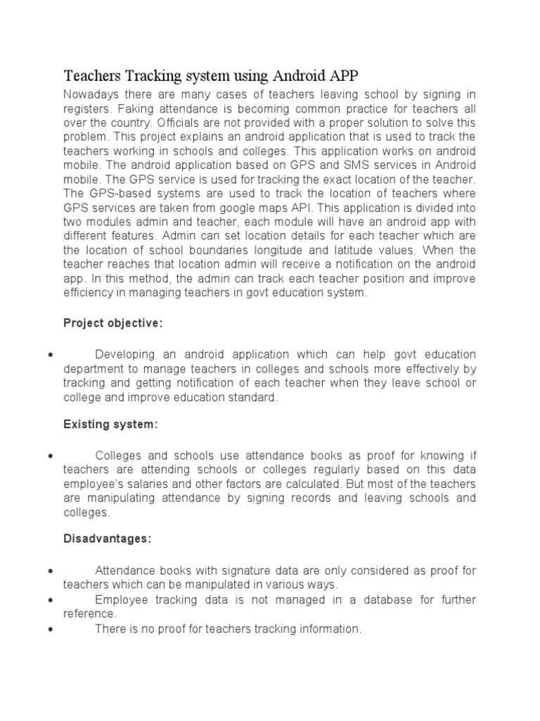 Teachers Tracking System Using Android APP: Project Objective | PDF ...