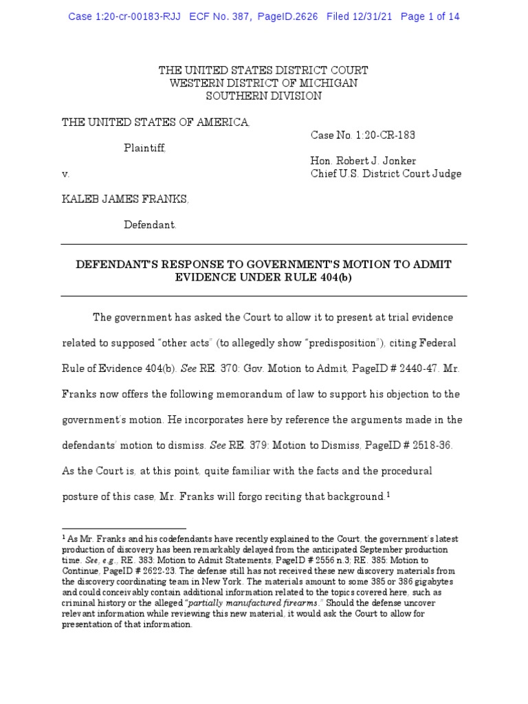 Response to Rule 404(b) Evidence Motion | PDF | Entrapment | Relevance ...