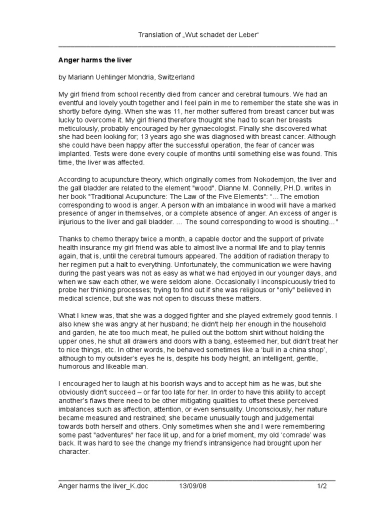 Anger Harms The Liver | PDF | Anger | Cancer